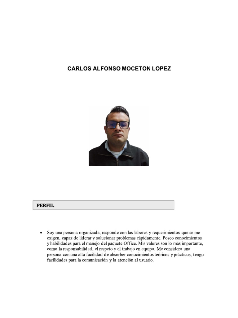 Hoja de Vida Carlos Moceton | PDF