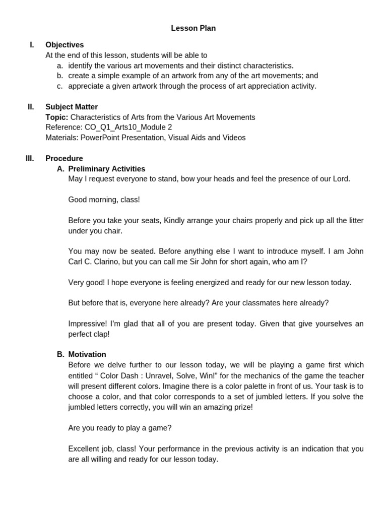 4as Format of Lesson Plan | PDF | Lesson Plan | Learning