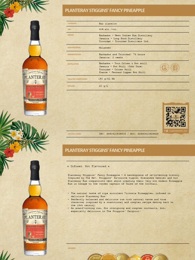 Planteray Rum Stiggins Product Sheet 700ml Euapac TBV 1 | PDF | Rum | Martini (Cocktail)