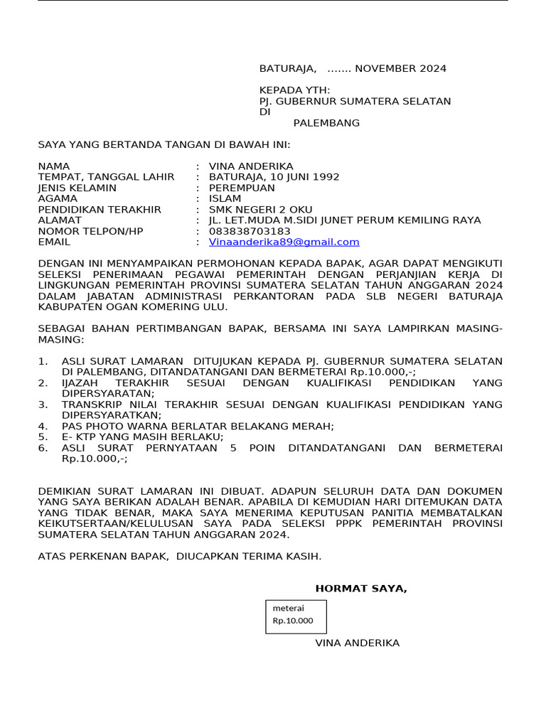 Format Surat Syarat Administrasi Vna | PDF