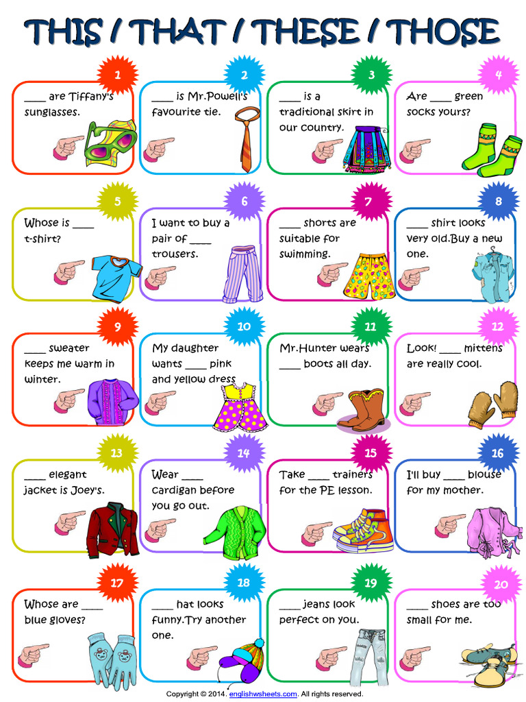 Demonstratives This That These Those Esl Worksheet - Student | PDF