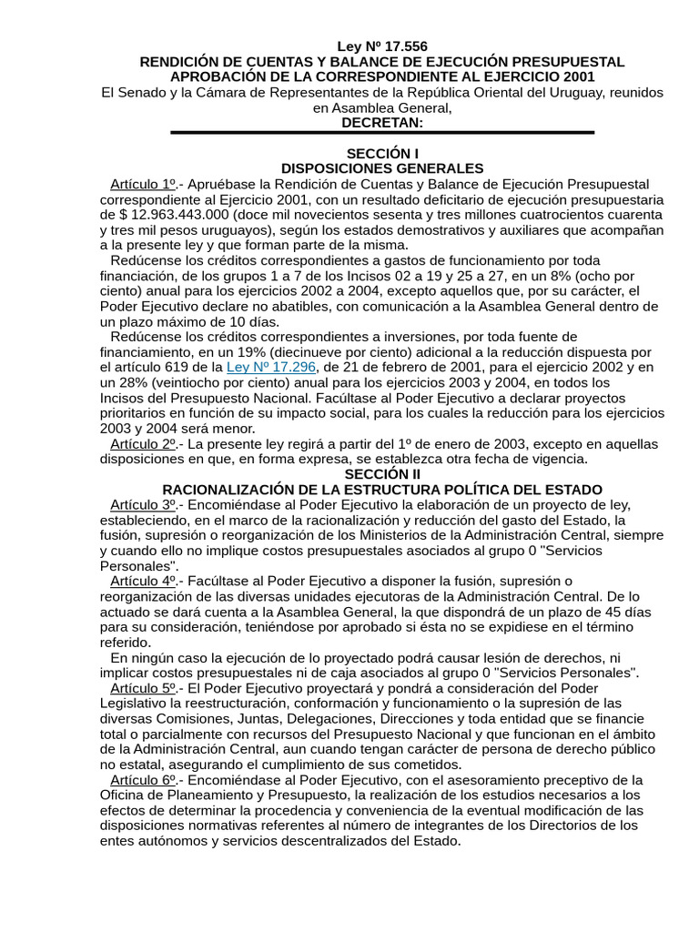 Ley #17.556 | PDF | Presupuesto | Ejecutivo (gobierno)