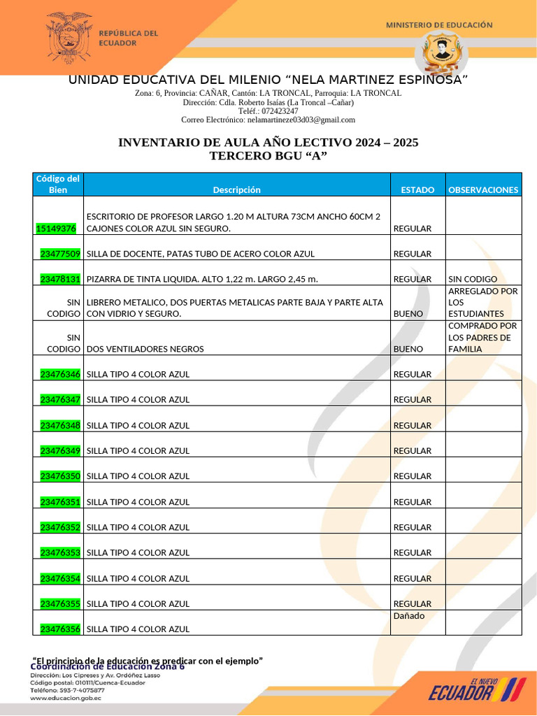 3bgu A Inventario 2024-2025 (13-09-2024) | PDF