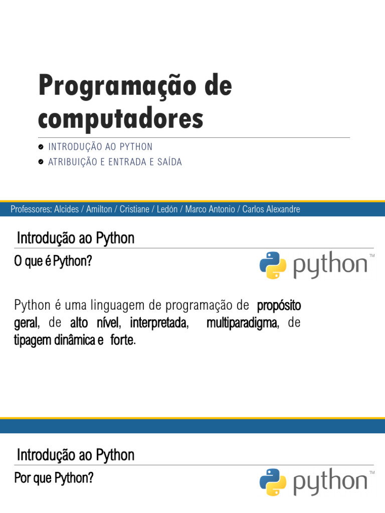 Introdução ao Python: Variáveis e I/O | PDF | Python (linguagem de ...