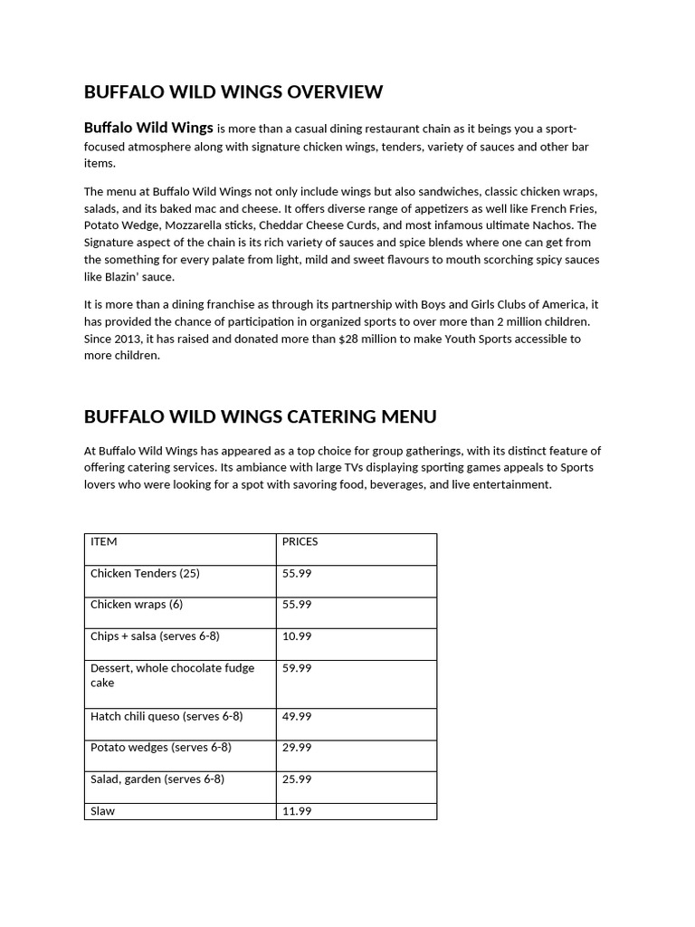 Buffalo Wild Wings Catering Menu Guide | PDF | French Fries | Foods