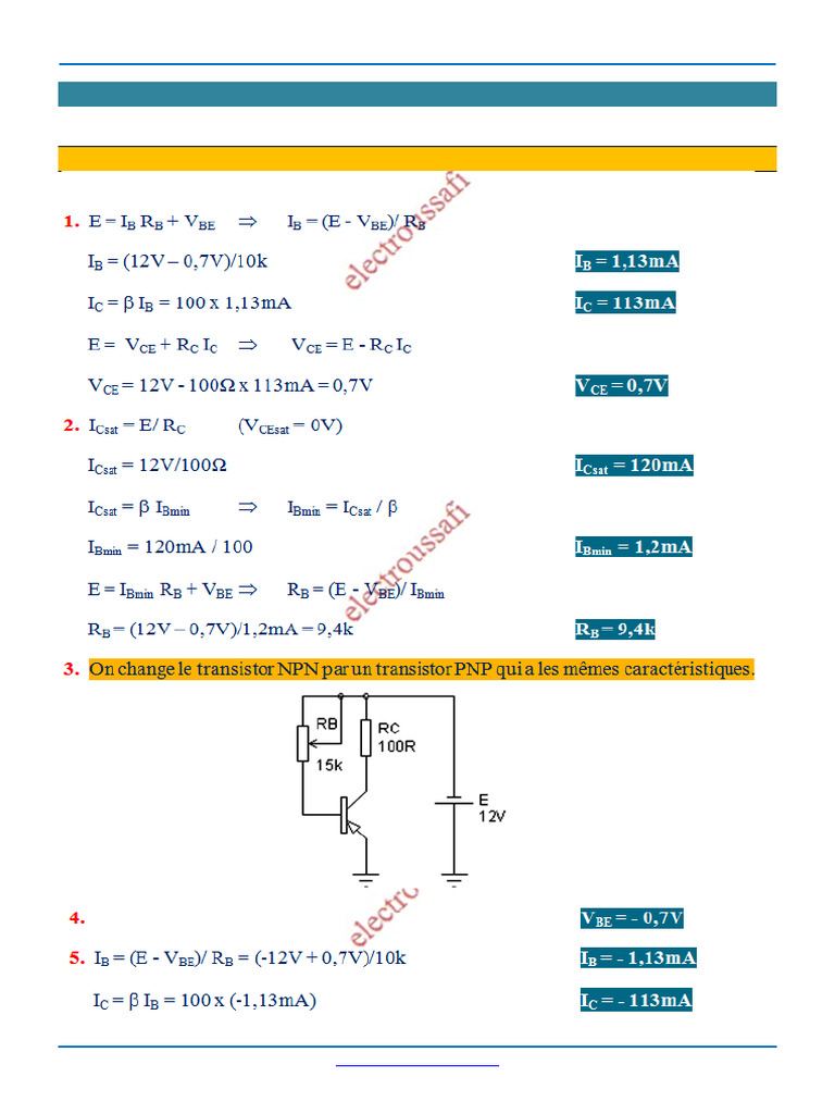 Bipolar Transistors Exercises | PDF