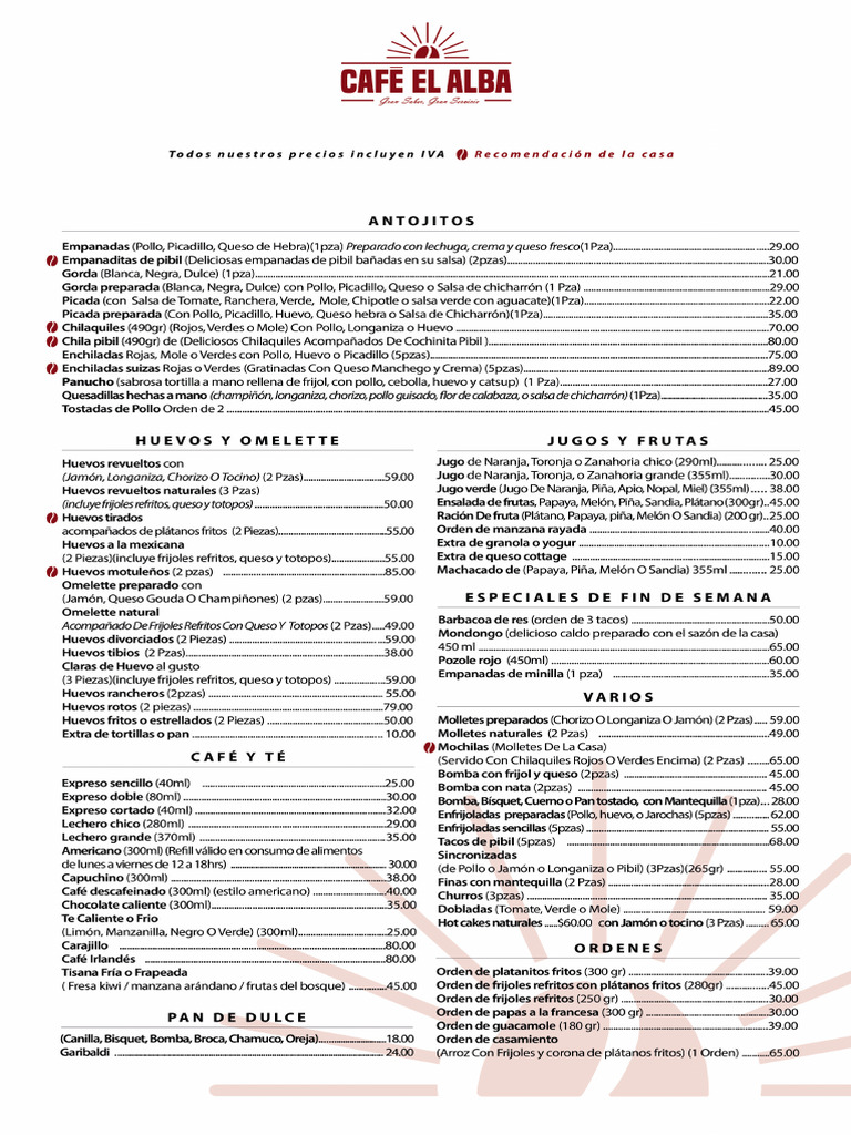 Menu Cafe El Alba PDF | PDF