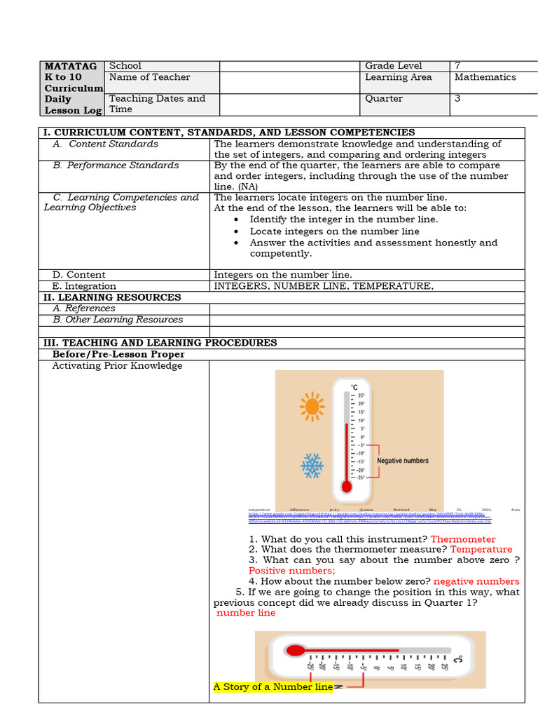 Math 7 q3 Matatag Lesson Exemplar Demo | PDF | Numbers | Integer