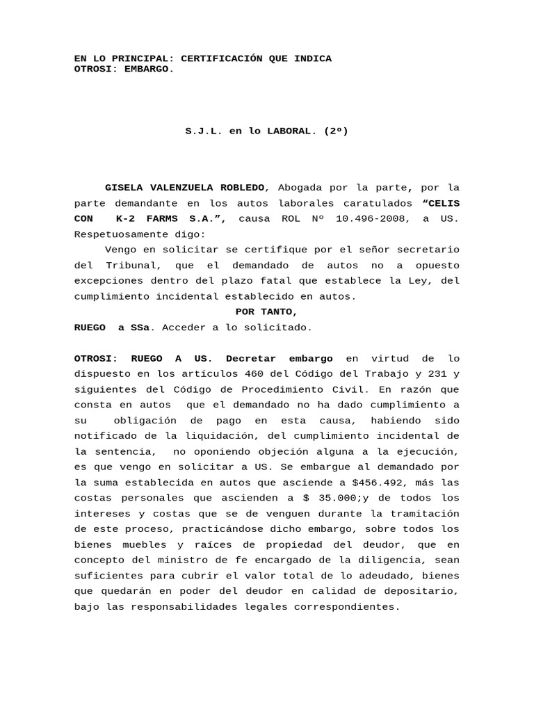 Embargo CELIS Con K-2 | PDF | Derecho