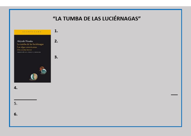 Informe de Lectura: La Tumba de las Luciérnagas | PDF
