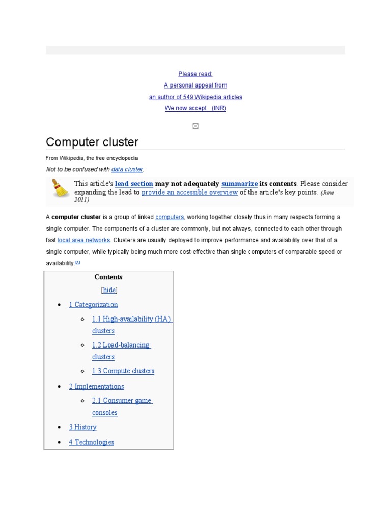 Computer Cluster: This Article's Expanding The Lead To of The Article's Key Points | PDF ...