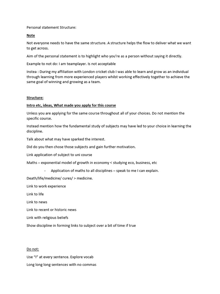 Personal Statement Structure | PDF | Cognition | Behavior Modification