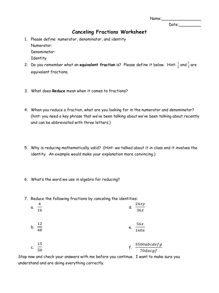 Canceling Worksheet | PDF