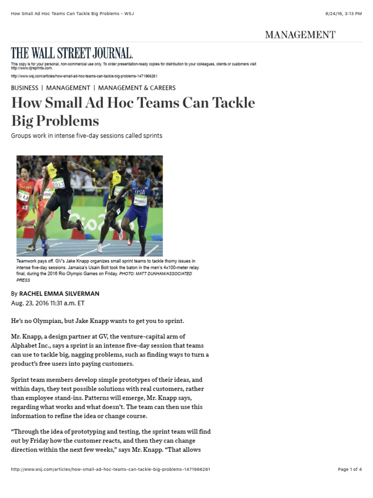 How Small Ad Hoc Teams Can Tackle Big Problems - WSJ | PDF | The Wall ...