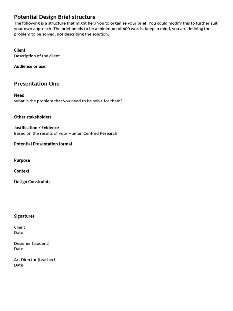 Potential Design Brief Structure | PDF | Career & Growth