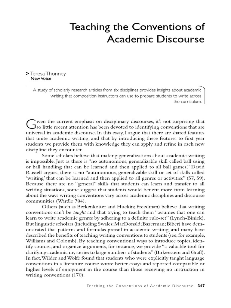 Thonney - Teaching The Conventions of Academic Discourse | PDF | Word ...