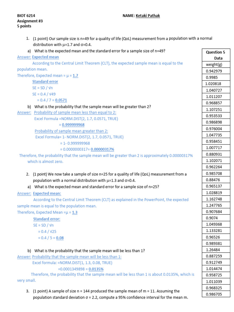 BIOT 6214 Assignment #3-Merged | PDF | Standard Deviation | Accuracy And Precision