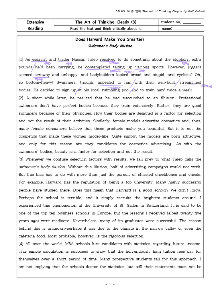 The Art of Thinking Clearly (3) - Swimmer's Body Illusion | PDF | Self ...