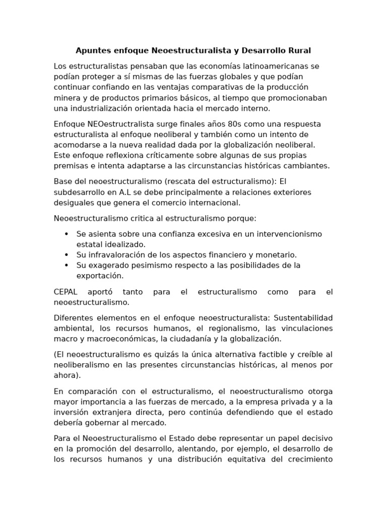 Neoestructuralismo y Desarrollo Rural | PDF | Agricultura | Neoliberalismo