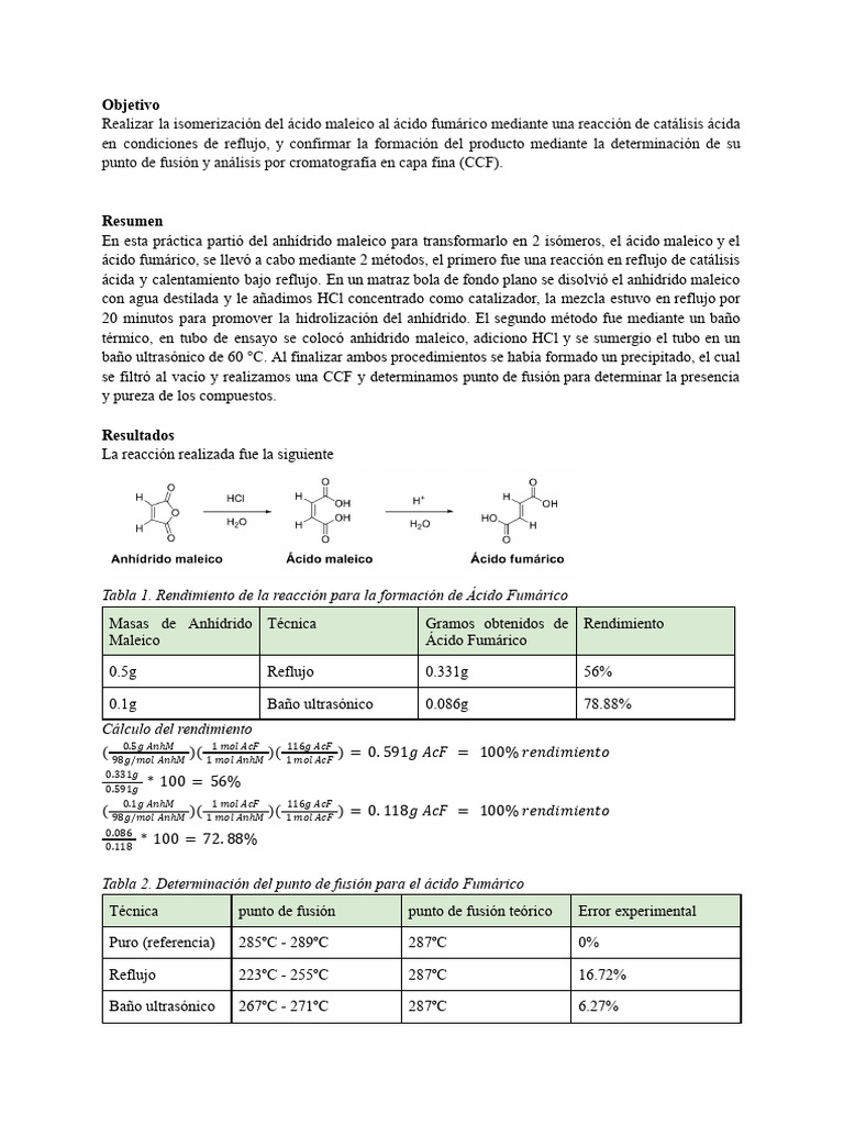 REPORTEE | PDF | Punto de fusion | Ácido