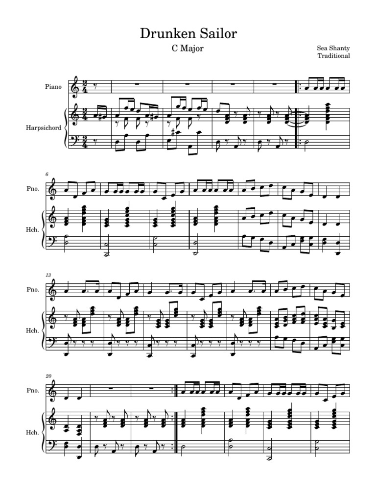 Drunken Sailor in C | PDF | Folk Songs | Song Forms