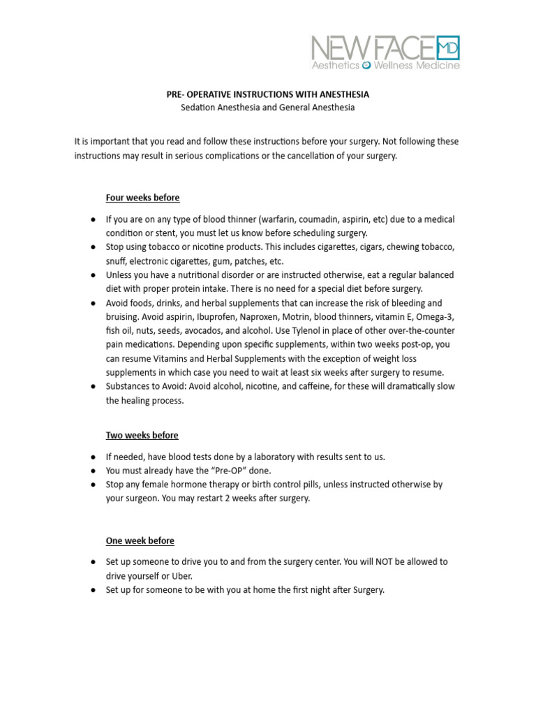 Pre-Surgery Prep for Patients | PDF | Surgery | Aspirin
