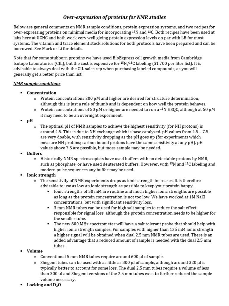 NMR Sample Preparation | PDF | Nuclear Magnetic Resonance | Proteins