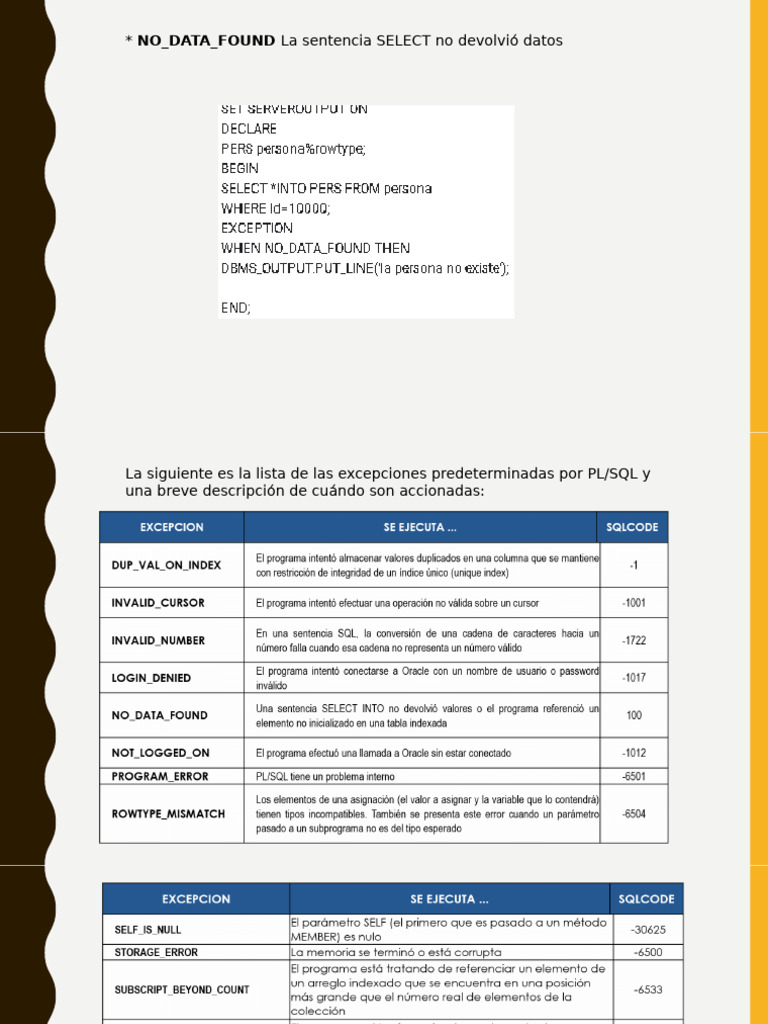 EXCEP | PDF | SQL | Pl / Sql