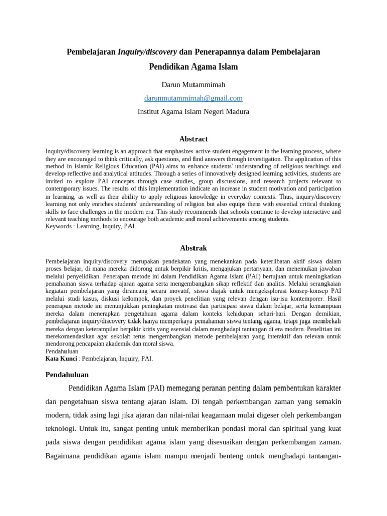 Pembelajaran Inquiry Dan Penerapannya Dalam Pembelajaran PAI | PDF