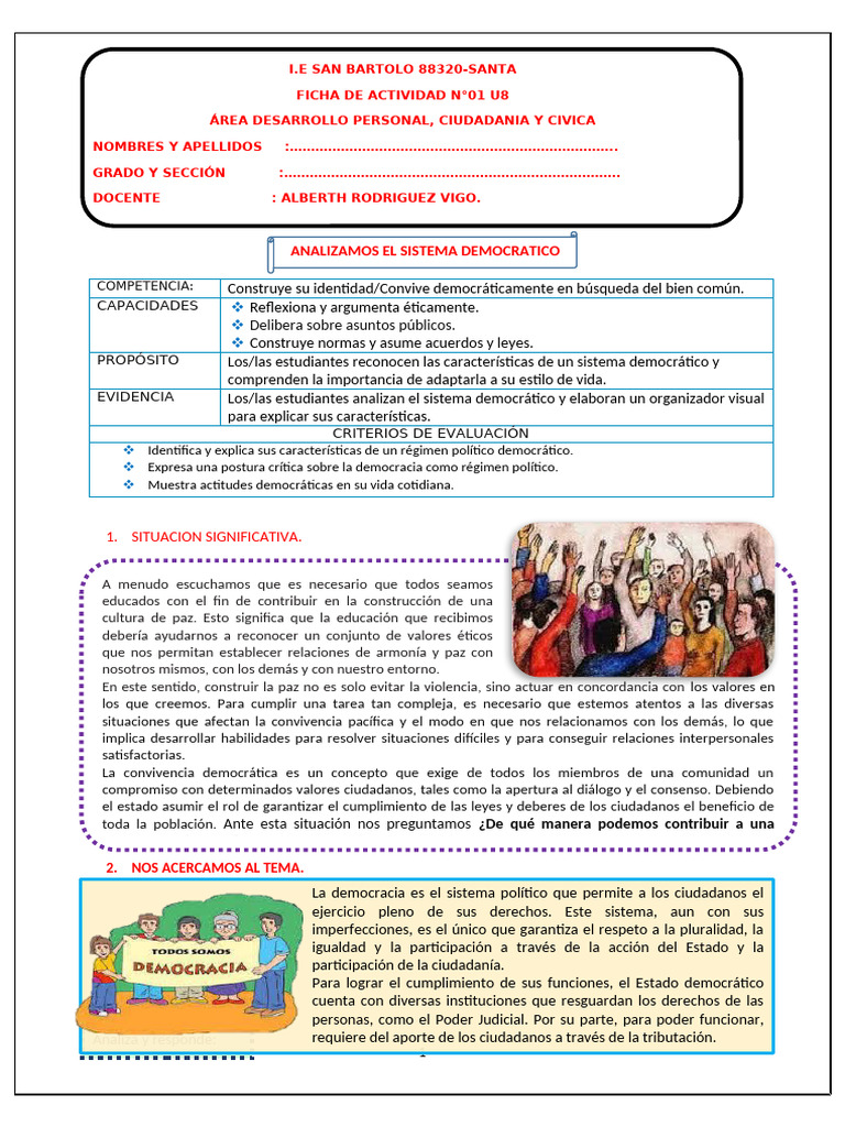 Ficha 1 U8 Dpcc Pdf Democracia Ideologías Políticas 8243