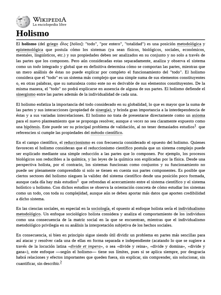 Introducción al Holismo y su Significado | PDF | Holismo ...