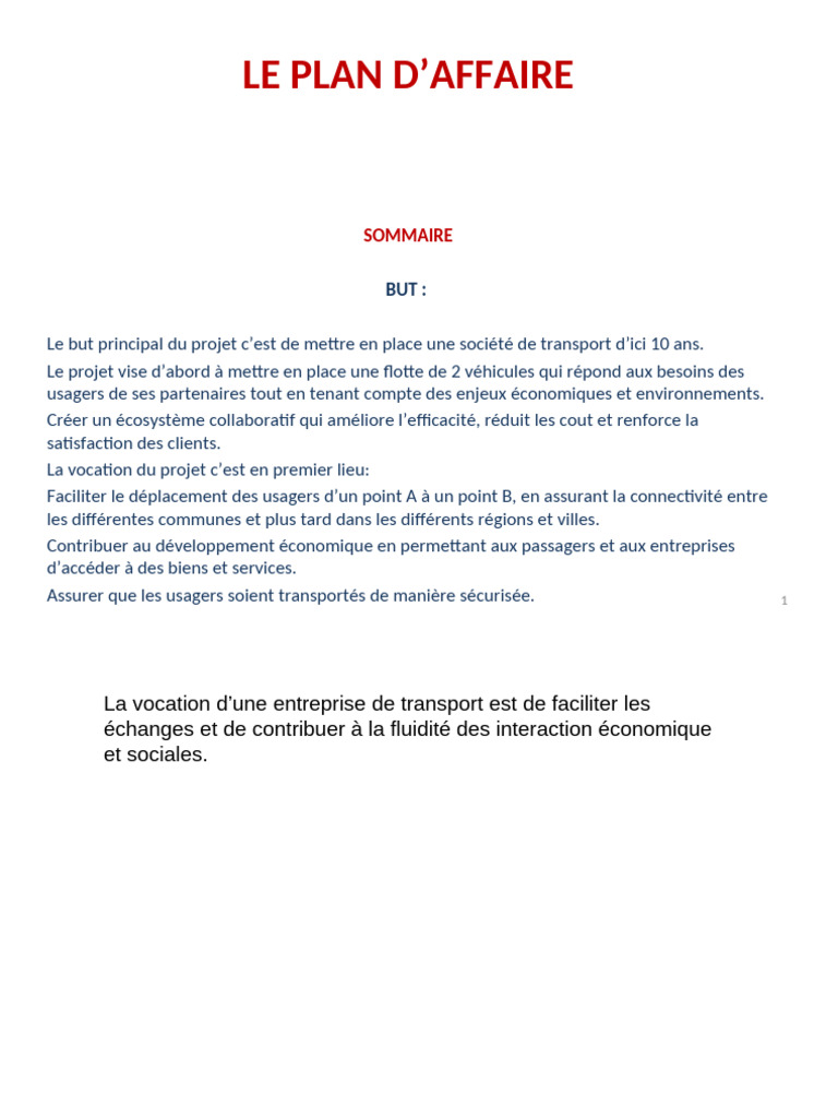 Business Plan1 | PDF | Capitaux propres | Transport