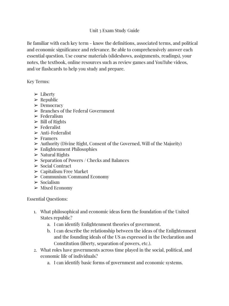 Unit 3 Exam Review Sheet | PDF | Politics | Social Science