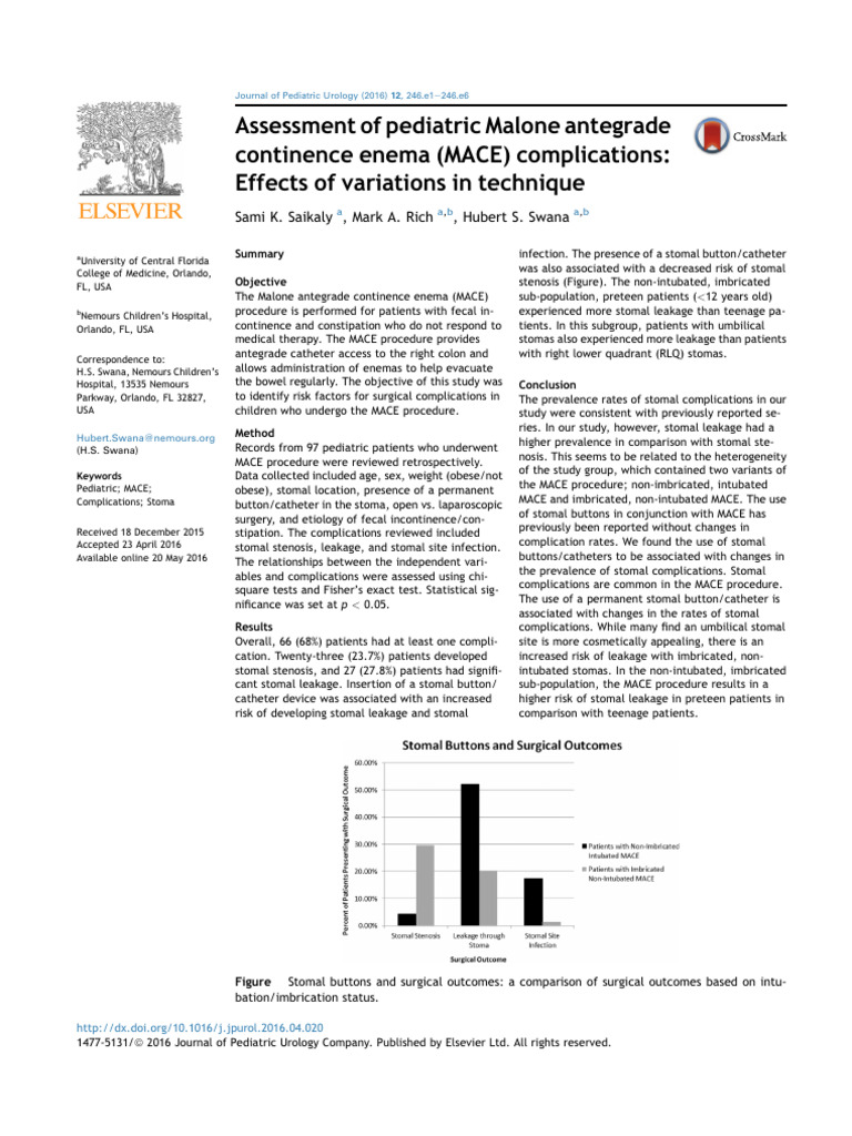 Assessment of Pediatric Malone Antegrade Continenc | PDF | Surgical ...