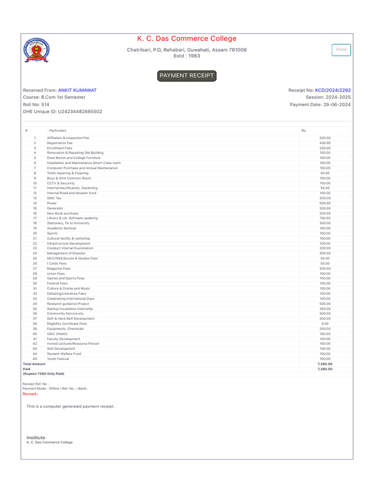 KC Das Commerce College DCS | PDF