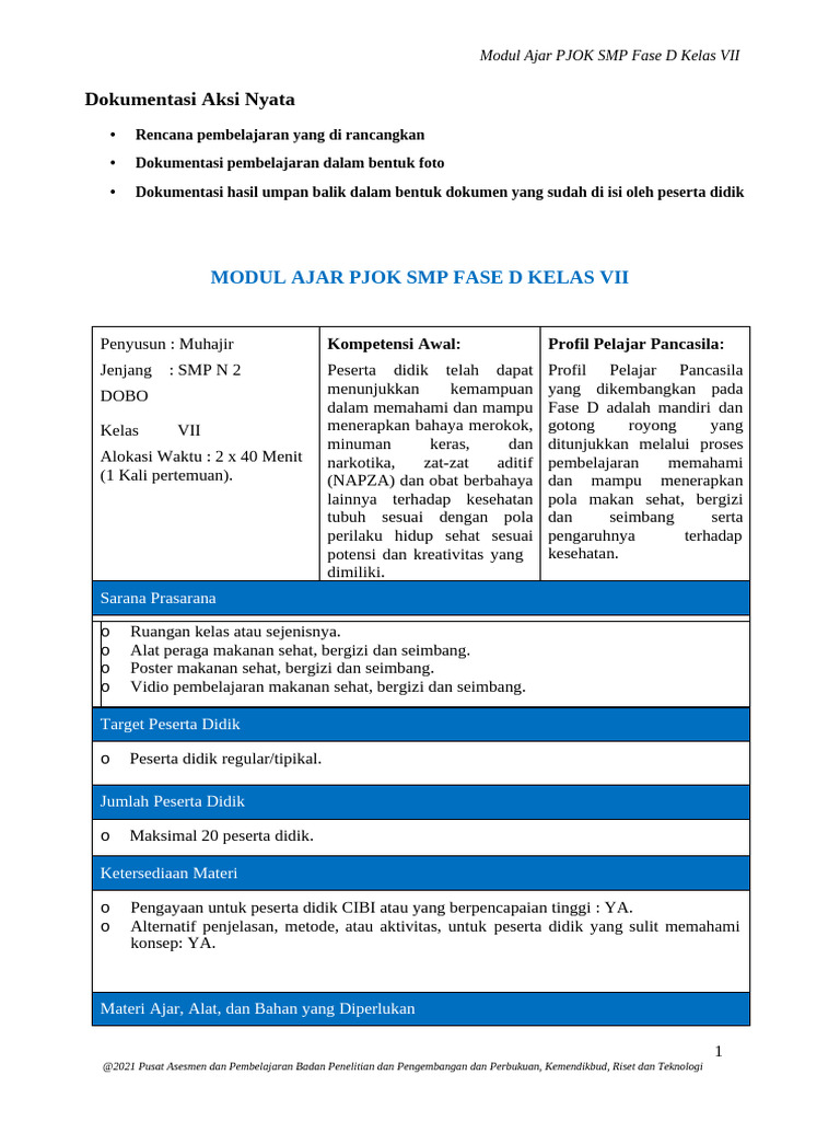 Modul Ajar Pjok Pola Makan Sehat | PDF