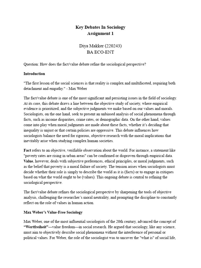 Fact-Value Debate in Sociology Explained | PDF | Sociology | Émile Durkheim