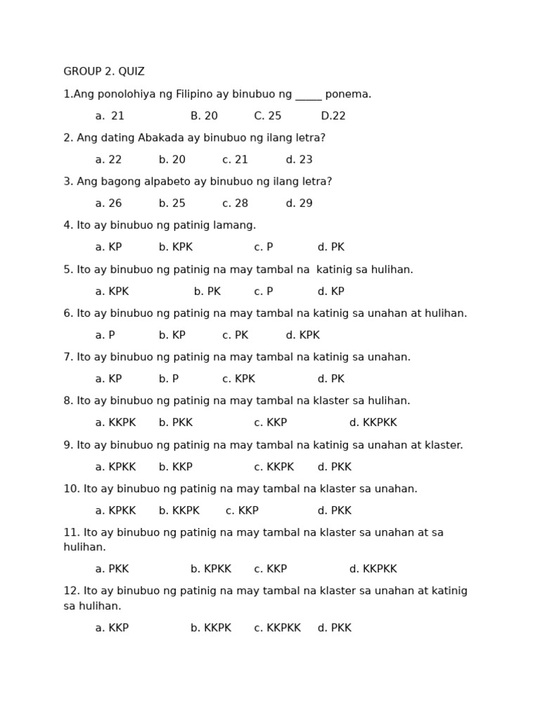 Group 2 Quiz | PDF