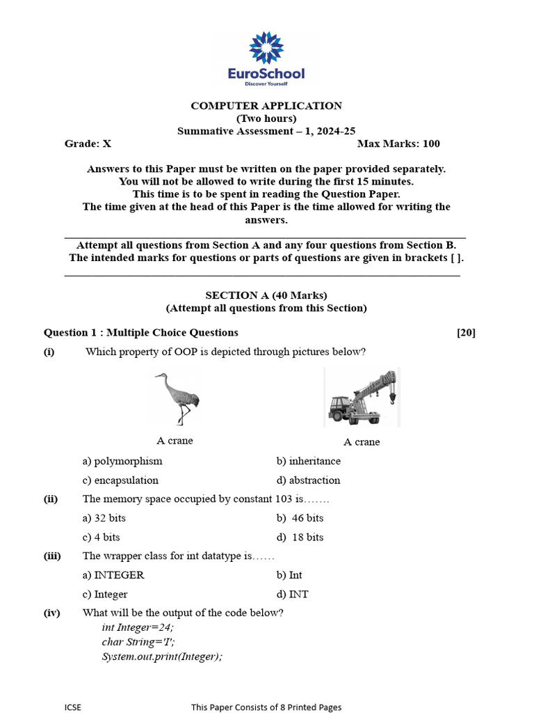 Computer Applications - Backup - SA1 - Grade 10 - QP | PDF | Parameter (Computer Programming ...