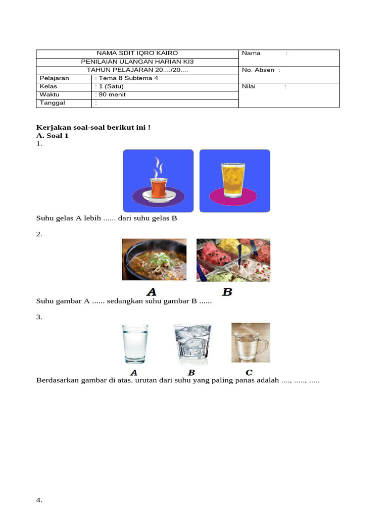 Penilaian Harian Kelas 1 Tema 8 | PDF | Metode & Bahan Ajar | Griya & Taman