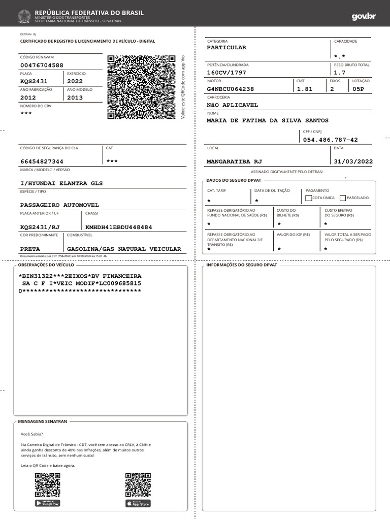 CRLV Elantra | PDF | Veículos | Transporte