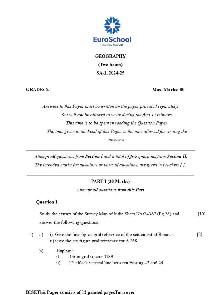 Grade10 - SA1 - Geography - Backup QP (2024-25) | PDF | Monsoon | Fuels