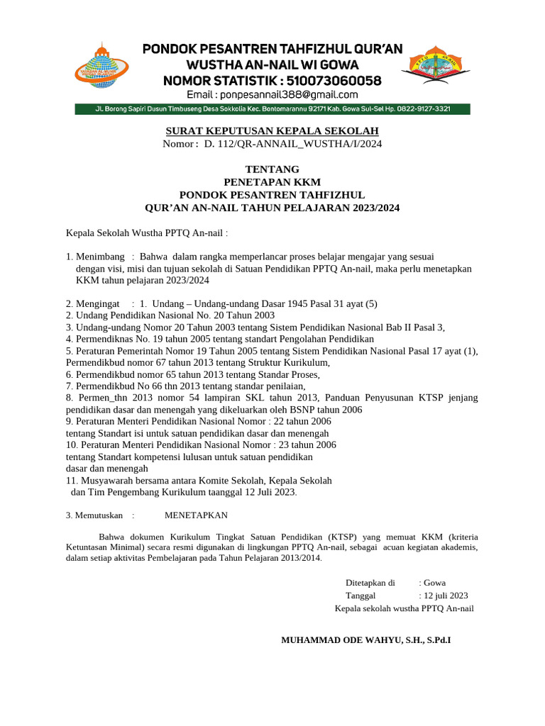 30.1.SK - Penetapan KKM SMP | PDF | Sains & Matematika