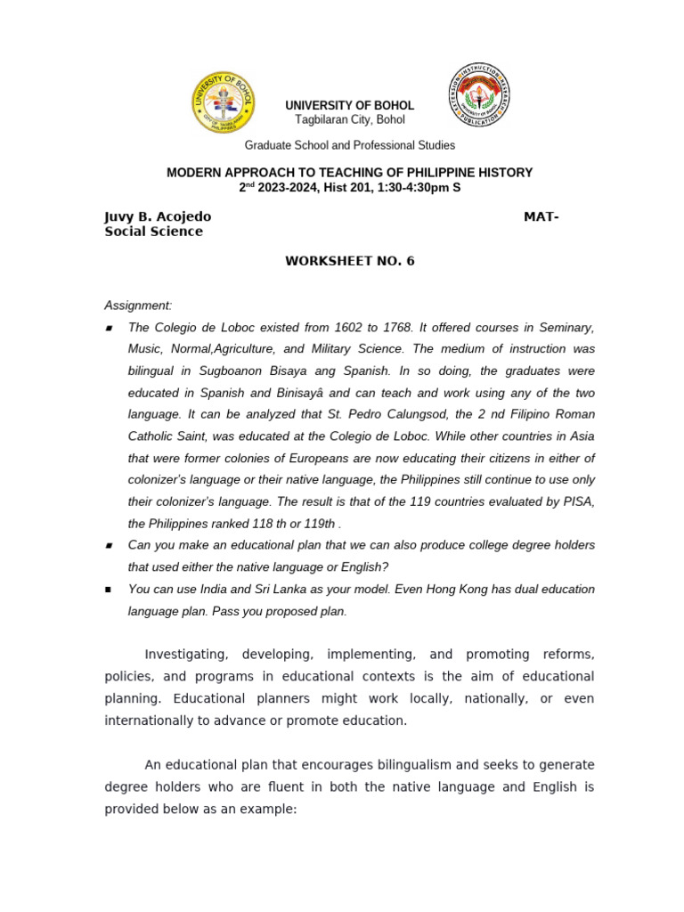 Worksheet No. 6 (Educational Plan) | PDF | Educational Assessment ...