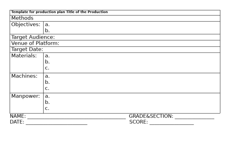 Production Plan Template | PDF | Business | Technology & Engineering