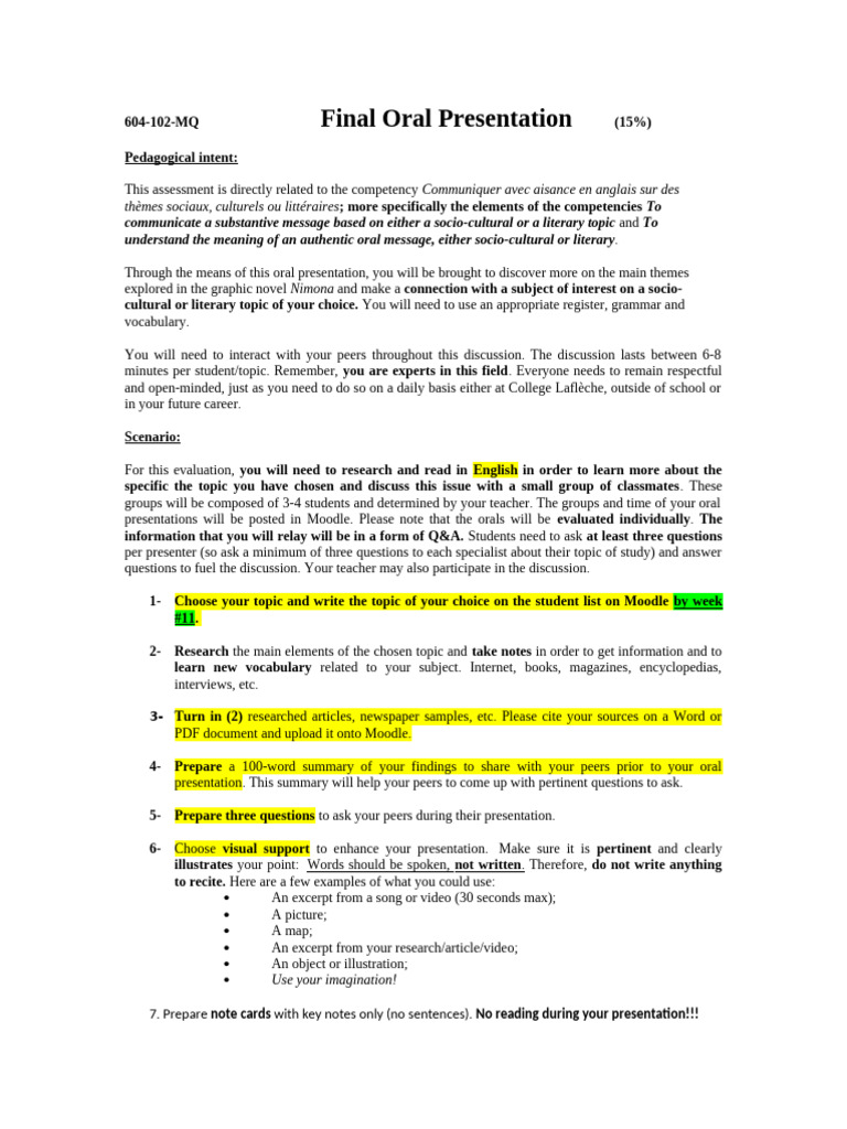 Final Oral Evaluation Instructions and Assessment Grid 2 | PDF | Linguistics | Grammar
