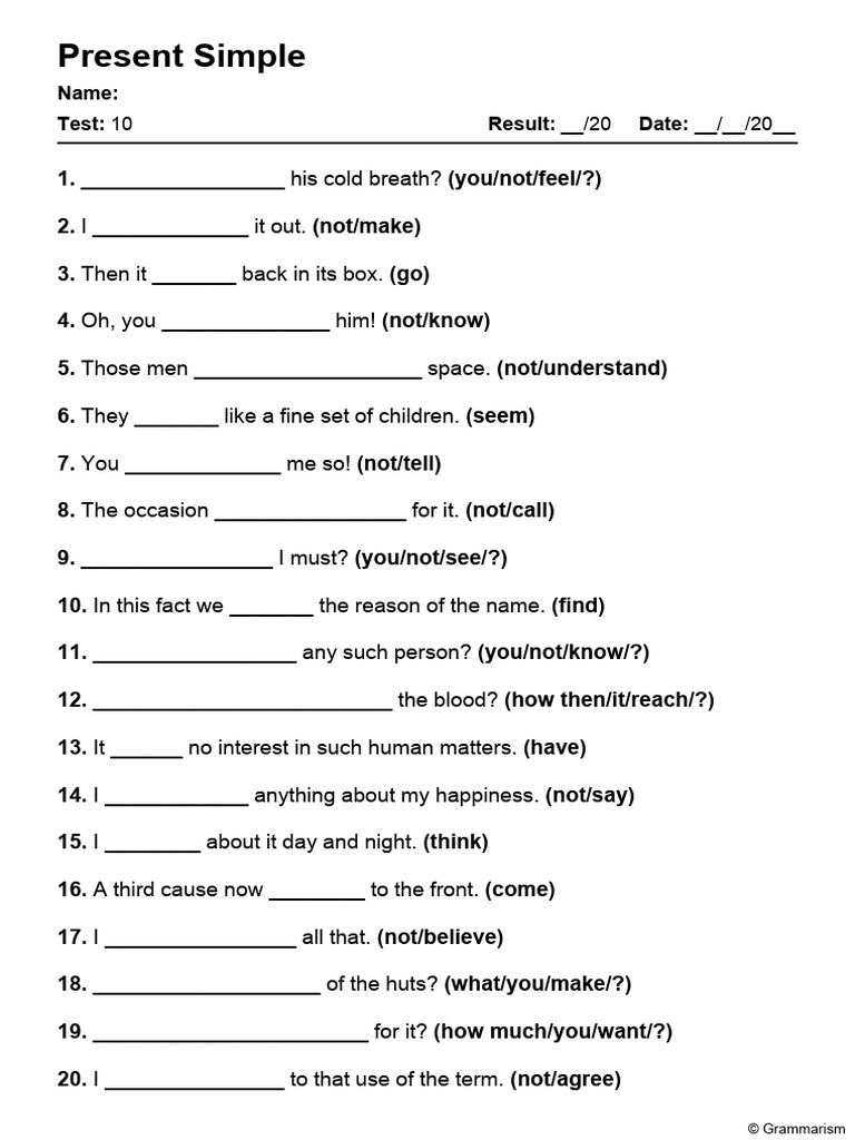 Present Simple Test Questions | PDF
