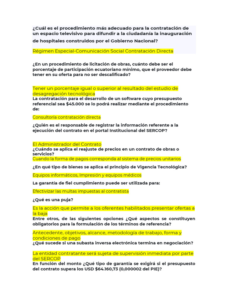 Preguntas Del Simulador Sercop | PDF | Subasta | Presupuesto