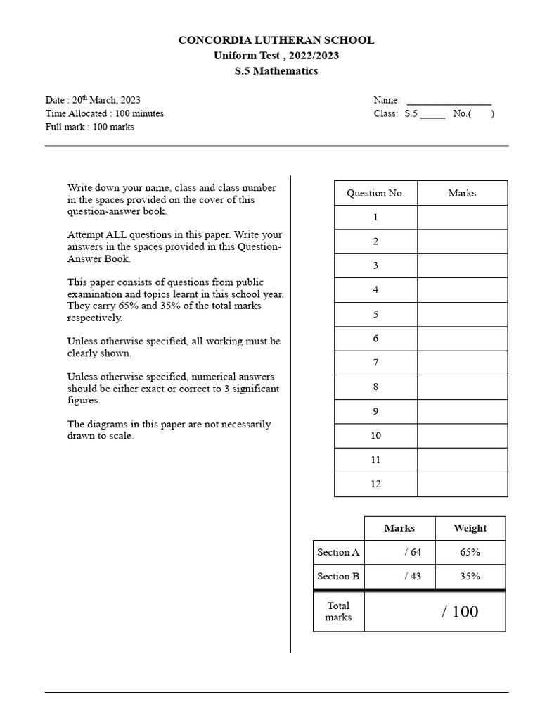 2022-23 UT2 S5 Maths (Eng) | PDF | Circle | Classical Geometry