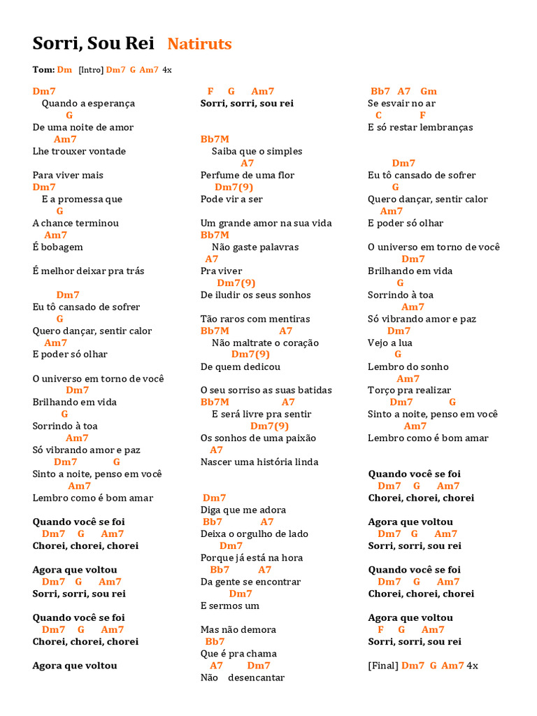 Letra e Acordes de "Sorri, Sou Rei" | PDF
